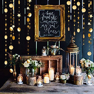 Decor365 Gold Silver Star Circle Garlands Decorations Glitter Twinkle Little Star Streamer Backdrop Hanging Banner Kids Planet Galaxy Birthday/Bday Bridal Bachelorette Ramadan EID Graduation Decor