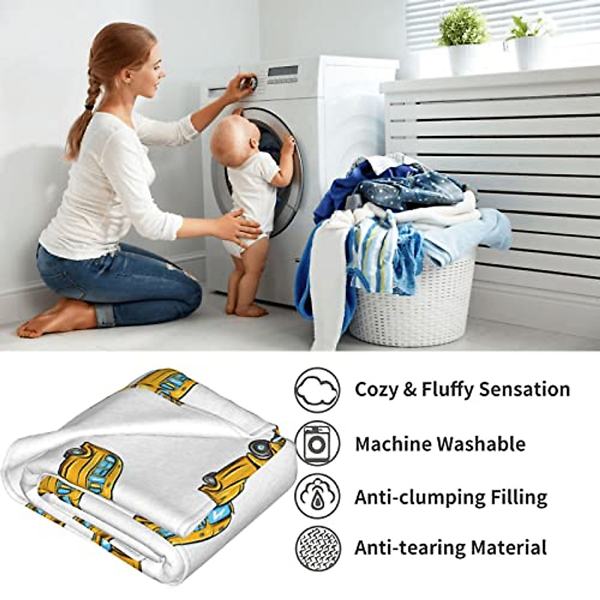 Fluffy Flannel Throw Blanket, School Bus Decorative Blanket, Soft Plush Blanket, Warm Cozy Fleece Blanket Throw, Breathable Blanket Throw for Couch Bed Sofa Home Decor 50"x60"