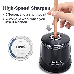 Pencil Sharpeners Electric Pencil Sharpener, Battery Operated Pencil Sharpener for Kids Artists Adults, Automatic Sharpen for 2B/HB/Colored Pencils, Portable Pencil Sharpener for Classroom Office Home