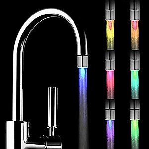 GserGdK Romantic 7 Color Change LED Water Faucet Light Shower Glow Head for Bath Kitchen Home Bathroom, Temperature Sensor Kitchen Light Water Tap Faucet Shower Head Water Bath Home
