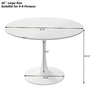 Modern Round Dining Table, Tulip Table for 4-6 Persons, Mid-Century Leisure Table for Kitchen Living Room (White, 42")