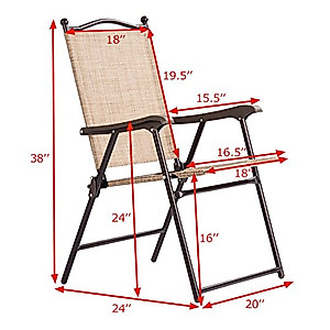 Giantex Set of 2 Patio Folding Chairs, Sling Chairs, Indoor Outdoor Lawn Chairs, Camping Garden Pool Beach Yard Lounge Chairs w/Armrest, Patio Dining Chairs, Metal Frame No Assembly, Yellow