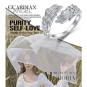 Ladytree Feather Angel Wings Adjustable Sterling Silver Open Thumb Ring for Women Loss of Mom Daughter Loved Ones Mother’s Day Rememberance Sympathy Memory Miscarriage Purity Jewelry Size 7