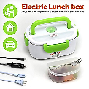 Sweet Home Bee 2 in 1, Electric Lunch Box –FAST HEATING, Car, Truck, Home Use, Portable Food Warmer Heater with Food Grade Removable Stainless Steel Container and Fork