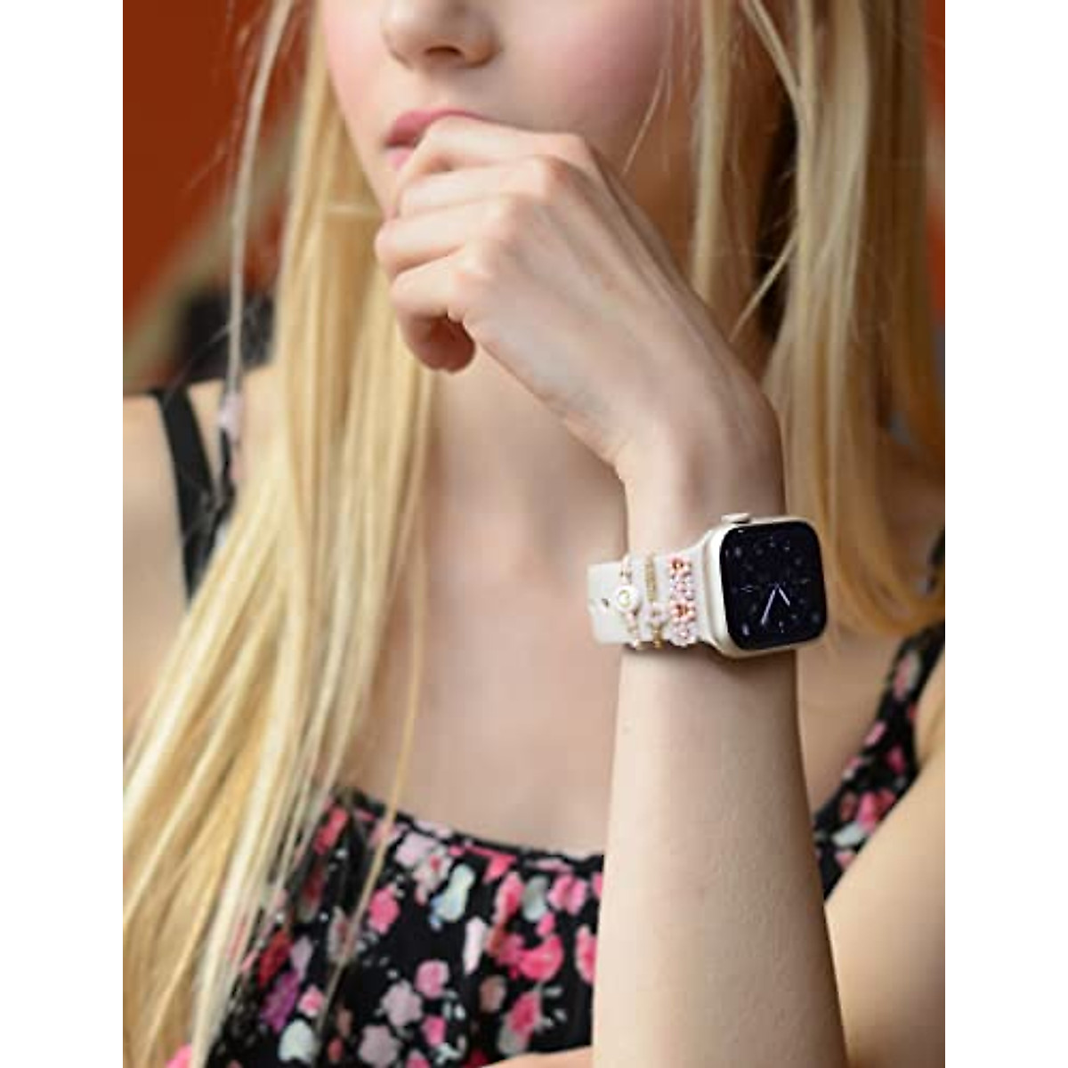 Heesch Watch Band Charms Compatible with Apple Watch Charms for Band Women Beads Decorative Ring Loops Charm for Apple Watch Band Charms Accessories