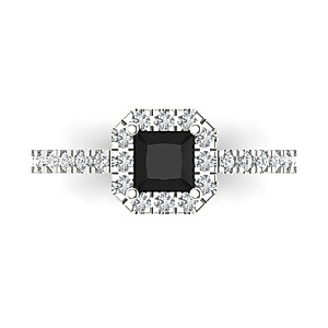 1.34ct Princess Cut Solitaire with accent Black Onyx Designer Wedding Bridal art deco Anniversary Ring 14k White Gold 7.25