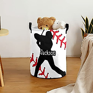 CustomLife Sports Baseball Customized Dirty Clothes Laundry Basket with Knitting Handle Clother Bag 19.69''(H) x 14.17''(W)