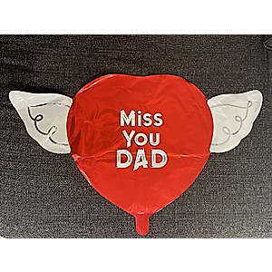 Miss You Dad Heavenly Balloons heart shaped with angel wings (Red)