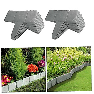 20pcs Plastic Stone Effect Garden Fence Decorative Flower Bed Border Edging Grey Interlocking Lawn Landscape Stakes