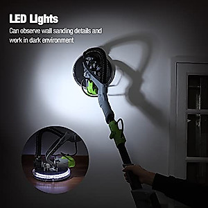 WORKPRO Drywall Sander, 720W Electric Sander with Vacuum, 7 Variable Speed 1100-1850 RPM Wall Sander with 12 Pcs Sanding discs, LED Light, Extendable Handle, Long Dust Hose and Storage Bag