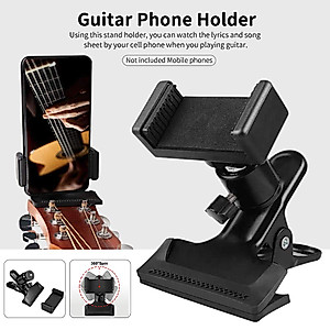 CALIDAKA Guitar Head Clip Guitar Phone Holder Smartphone Guitar Capo 360 Rotation Headstock Cell Phone Clamp Clip Mount for Electric or Acoustic Guitars, Fits Smartphone with 2.16in-2.95in