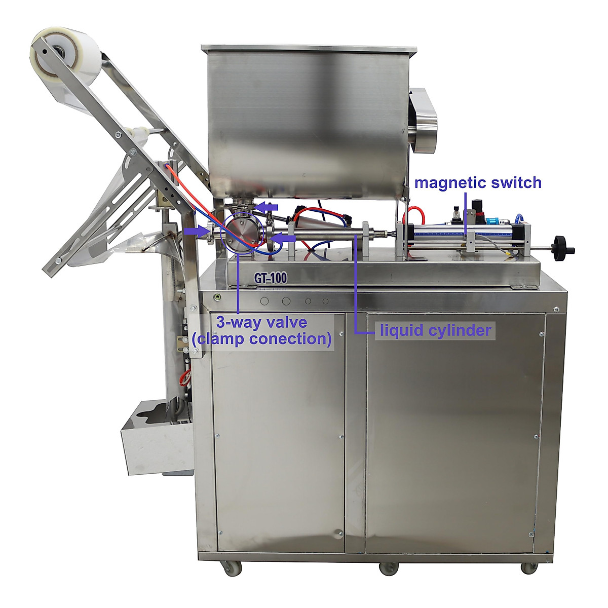 PreAsion Automatic Liquid Paste Filling Packaging Sealing Machine 10-100ml with Mix Hopper for Vinegar Sauce Salsa Sauce Stainless Steel Three Sides Sealing 3inch Wide