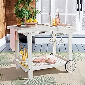 SAFAVIEH Outdoor Collection Orland White Washed Acacia Wood Slatted Tea Trolley