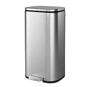 finetones Trash Can, Stainless Steel Garbage Can with Silent Lid, Durable Pedal & Inner Bucket, Pedal Garbage Bin for Kitchen Inside Outside (30L, Silver)