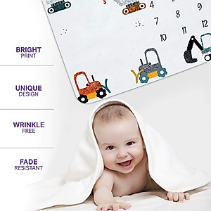 EARVO Baby Monthly Milestone Blanket Boy or Girl Construction Truck Baby Month Blanket with Wreath Frame Cartoon Truck Milestone Blanket for Newborn to 12 Months Milestones 47”x40”BTZDEA8