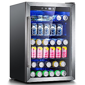 Antarctic Star Beverage Refrigerator,145 Can Mini Fridge,Freestanding wine cooler for Soda Beer or Wine,Glass Door, Small Drink Dispenser Machine, Touch Screen for Home Office or Bar, 4.5 cu.ft