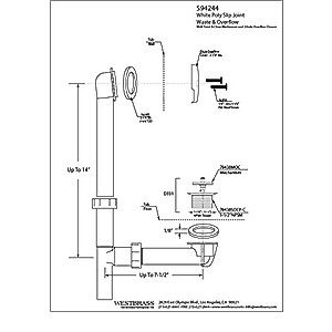 Westbrass 594244-12 14" White Tubular Bath Waste & Overflow Assembly with Twist & Close Drain Plug and 2-Hole Faceplate, Oil Rubbed Bronze