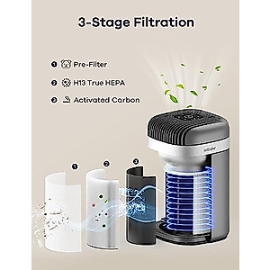 Air Purifiers for Bedroom: Welov H13 True HEPA Air Purifiers for Pets Allergens Removal to 0.1 Microns, 23db Quiet, Night Light, Air Cleaner Odor Eliminator for Pet Hair Pollen Smoke Dust, Ozone Free