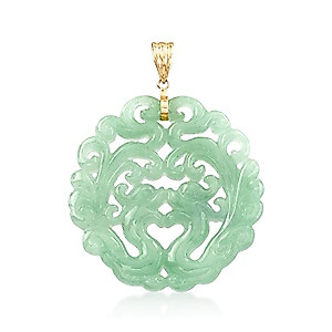Ross-Simons Carved Jade Phoenix Pendant With 14kt Yellow Gold