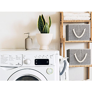 StorageWorks Storage Baskets for Shelves, Rectangular Closet Organizers with Handles, Foldable Closet Storage Baskets for Utility Room, 3-Pack, Gray