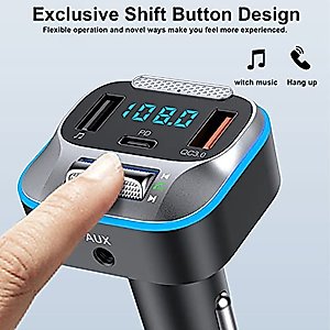 Bluetooth Adapter Car, 2023 Stronger Hi-Fi Bass Sound, Wireless Bluetooth FM Radio Adapter, Handsfree Call,30W PD&QC3.0 Fast Charging, 7 Colors LED, Support AUX Output and U Disk Bluetooth Transmitter