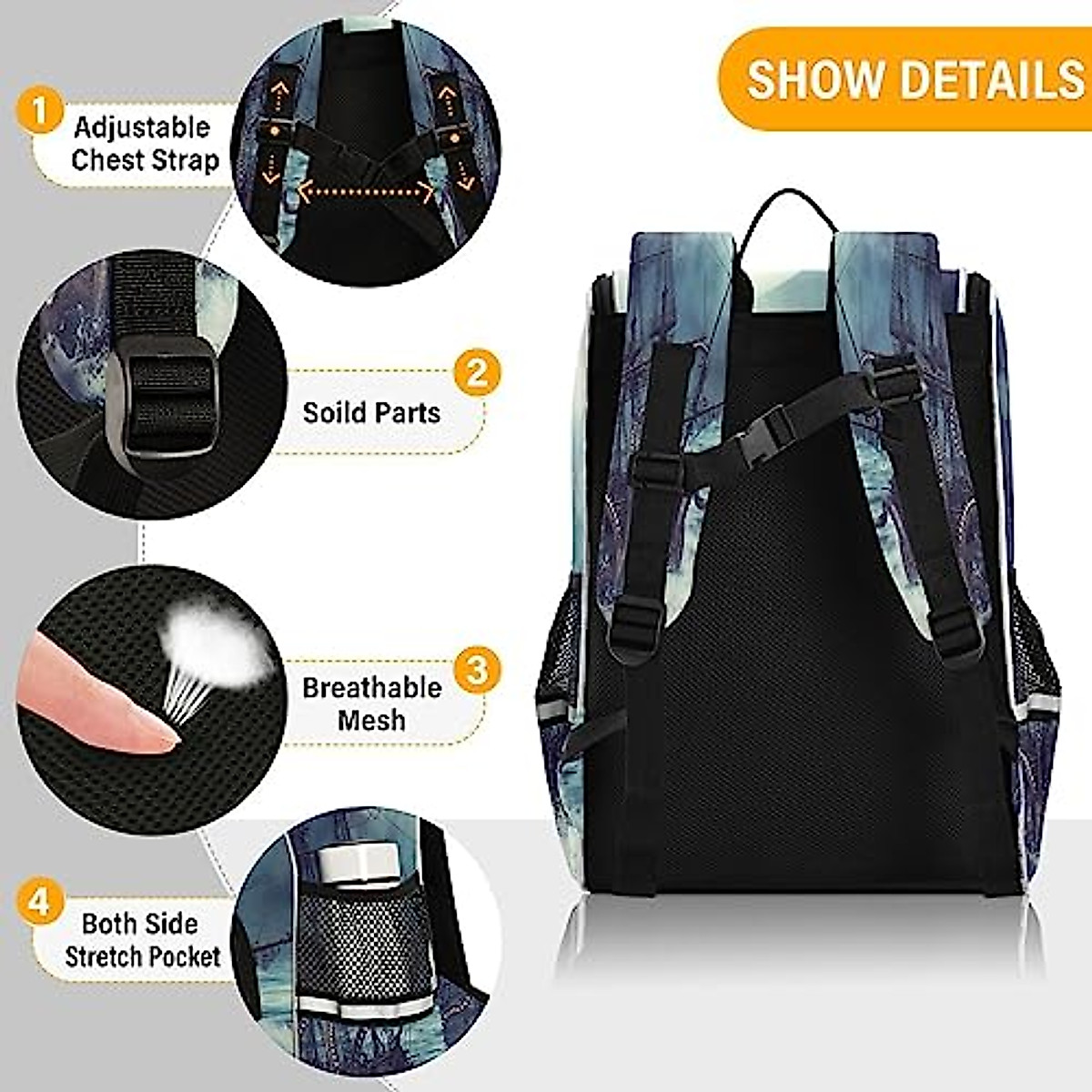Nander Backpack,Pirate Ship Students School Backpacks with Reflective Tape for Girls & Boys,Wide Mouth School Bag Book Bag for Kid Teens