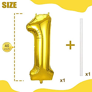 JOYYPOP 40 Inch Gold Number Balloons Foil Large Helium Number 1 Balloon for Birthday Anniversary Graduation Baby Shower Party Decorations