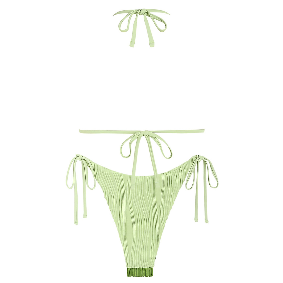 ZAFUL Bikini Bathing Suit for Women Halter 2 Piece Bikini Sets Adjustable Self Tie Strings Removable Pads Swimsuit Green L