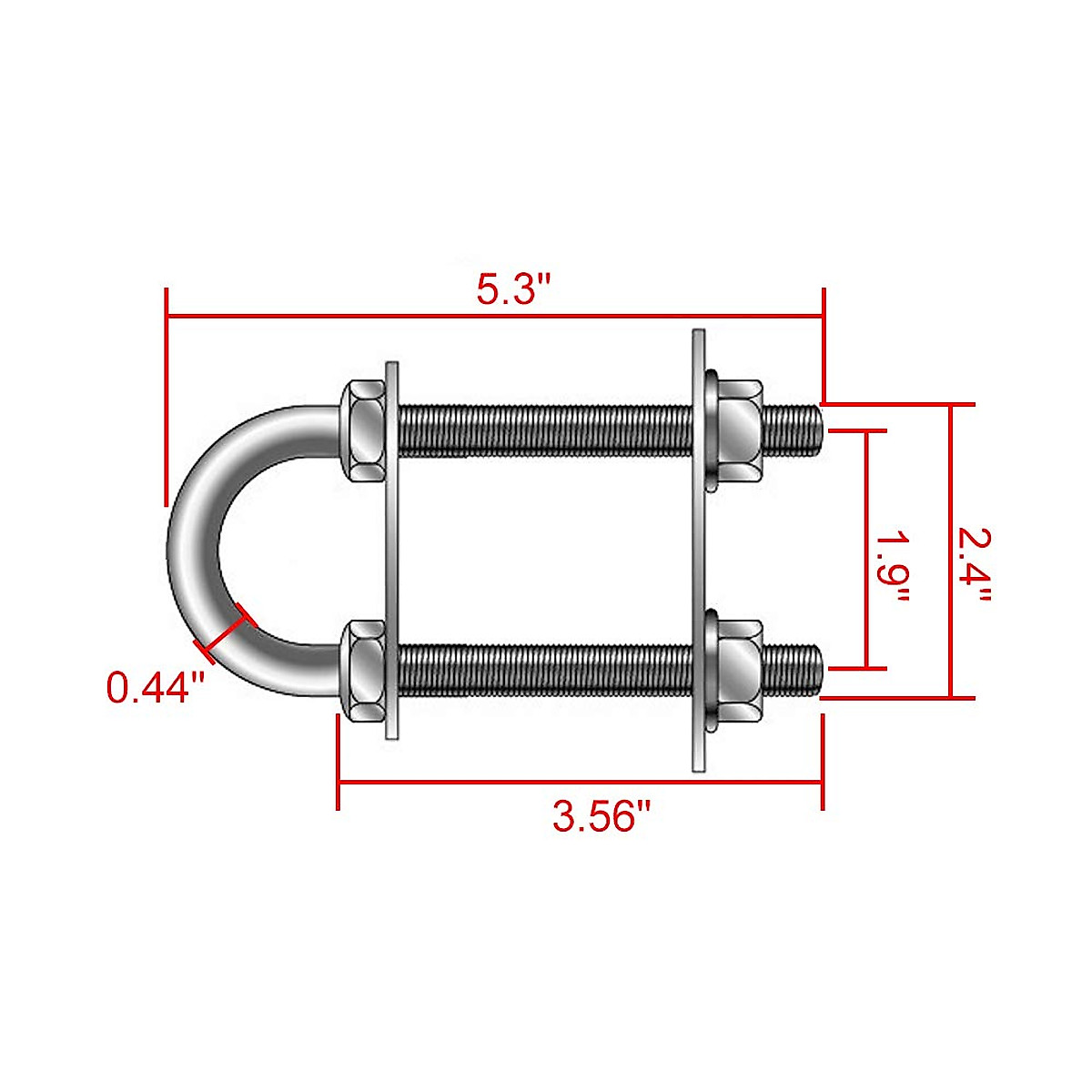 NovelBee 2-Pack of Stainless Steel Bow Stern Eye Tie Down U Bolt with Nuts and Washers,Stock Dia.1/2" (Length:5-1/4")