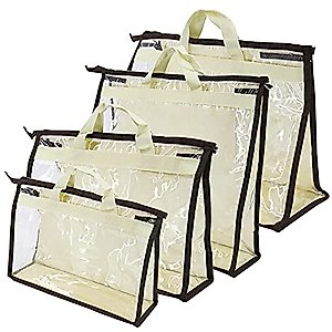 HOMOKUS Handbag Storage, 4 PACK Purse Storage Organizer for Closet, Clear Purse Storage Bags, Dust Bags for Purses and Handbags, Space-Saving Handbag Organizer Transparent with Zipper and Handle