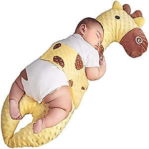 Newborn Baby Sleep Pillow Infant Cartoon Multifunctional Soothing Toddler Curve Exhaust Stuffed Anti Roll Side Sleeping with Fixing Belt, Photo Prop Shower Gift