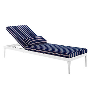 Modway Perspective Aluminum Outdoor Patio Chaise with Cushions, Lounge Chair, White Striped Navy