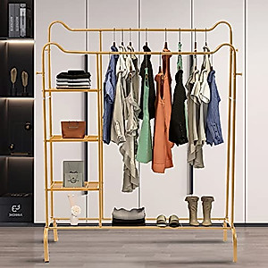 Cute Cat Ear Shaped Gold Garment Rack Clothes Rack 4 Tier Storage Shelves Heavy Duty Clothing Rack Portable Wardrobe Closet Organizer Standing Clothes Rack