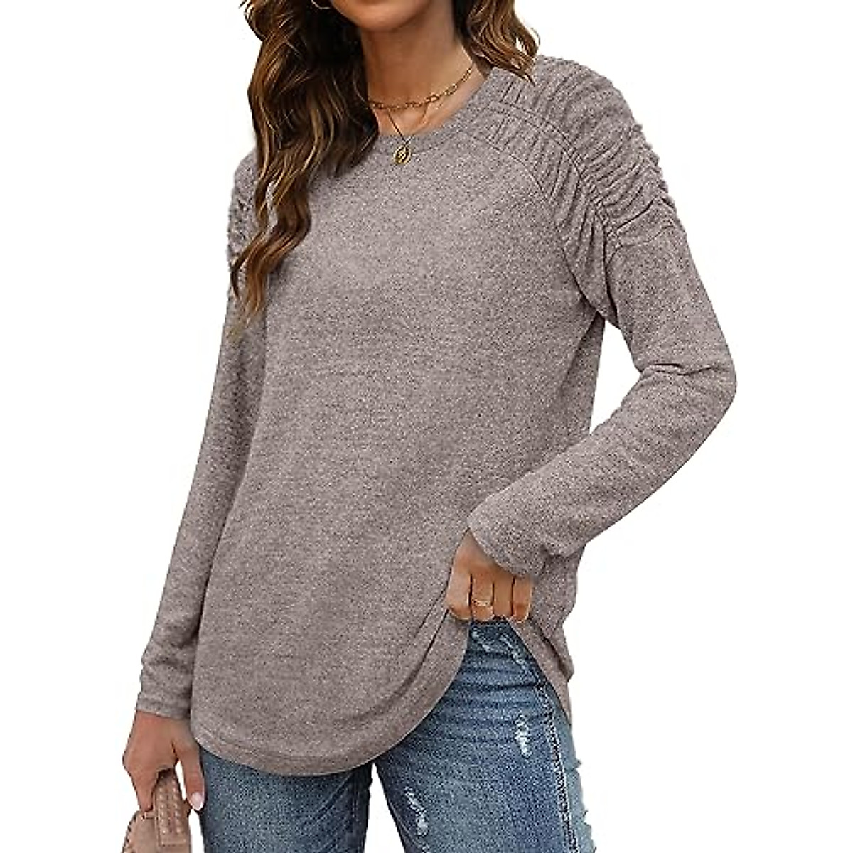 Womens Tops Dressy Casual Long Sleeve Shirts for Women Trendy Fall Beige Tops L