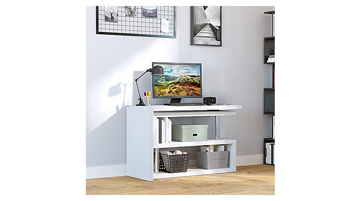 HOMCOM Rotating Corner Desk | Space-Saving L-Shaped & Straight Workstation