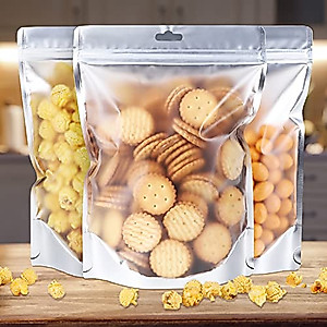 Resealable Bags, Mylar Bags Smell Proof Bags with Clear Window,Packaging Bags for Storage Coffee Beans, Cookie, Lipstick, Candy，White