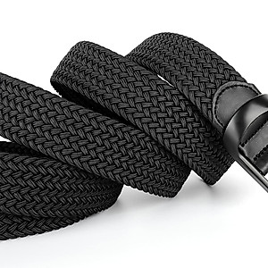 Drizzte Plus Size Mens Belt 63'' Casual Elastic Black Braided Stretchy Fabric Web Belts