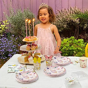 CIEOVO 40 Count Spring Butterfly Floral Flowers Disposable Plates Butterfly Party Paper Dinner Dessert Plates for Spring Themed Wedding Bridal Baby Shower Girl Birthday Party Supplies