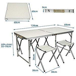 Outdoor Table and Chair Set Camping Aluminum Alloy Picnic Barbecue Table, Waterproof and Durable Folding Table, Outdoor Folding Table and Chair, for 4 People, 120x60cm