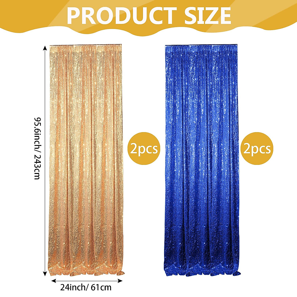4 Panels Sequin Backdrop Curtain 2 ft x 8 ft, Backdrop Curtain for Party Sequin Backdrop Glitter Curtain for Congrats Grad Graduation Party Decorations, Birthday, Wedding (Blue, Gold)