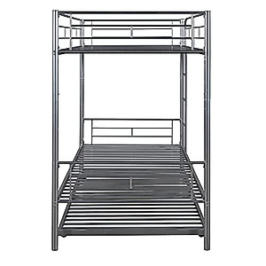 Lostcat Twin Over Twin Bunk Bed with Trundle,Heavy Duty Twin Size Bunk Beds Frame with Safety Guardrails and ladders,Can be Divided Into Two Beds,for Kids/Teen/Adults,No Box Spring Needed,Silver
