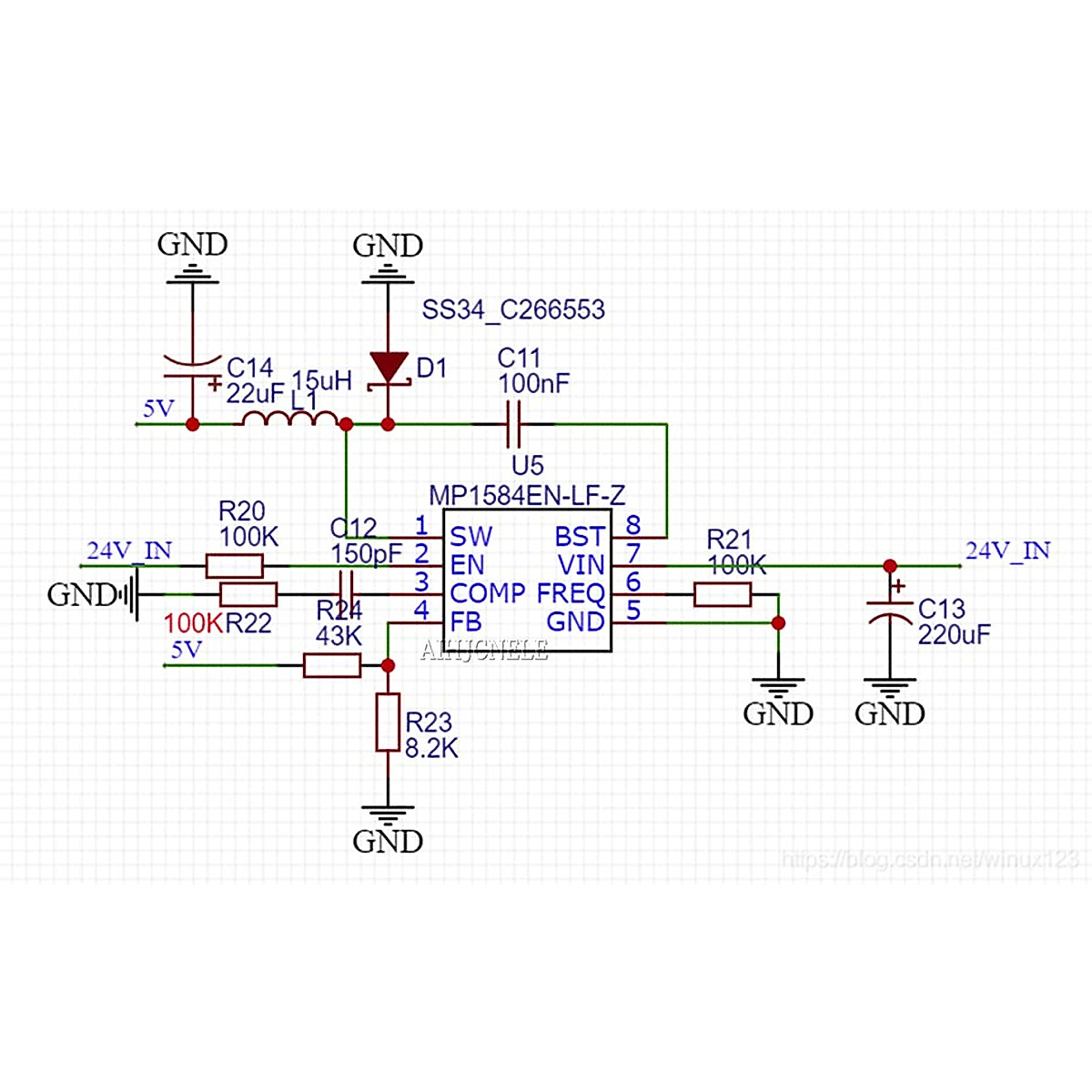 AIHJCNELE 5pcs MP1584 MP1584EN 3A Mini DC-DC Buck Converter 4.5V~28V to 0.8V~20V Adjustable Step Down Power Module Better Than LM2596 with Crocodile Clips Cable for Arduino Raspberry Pi