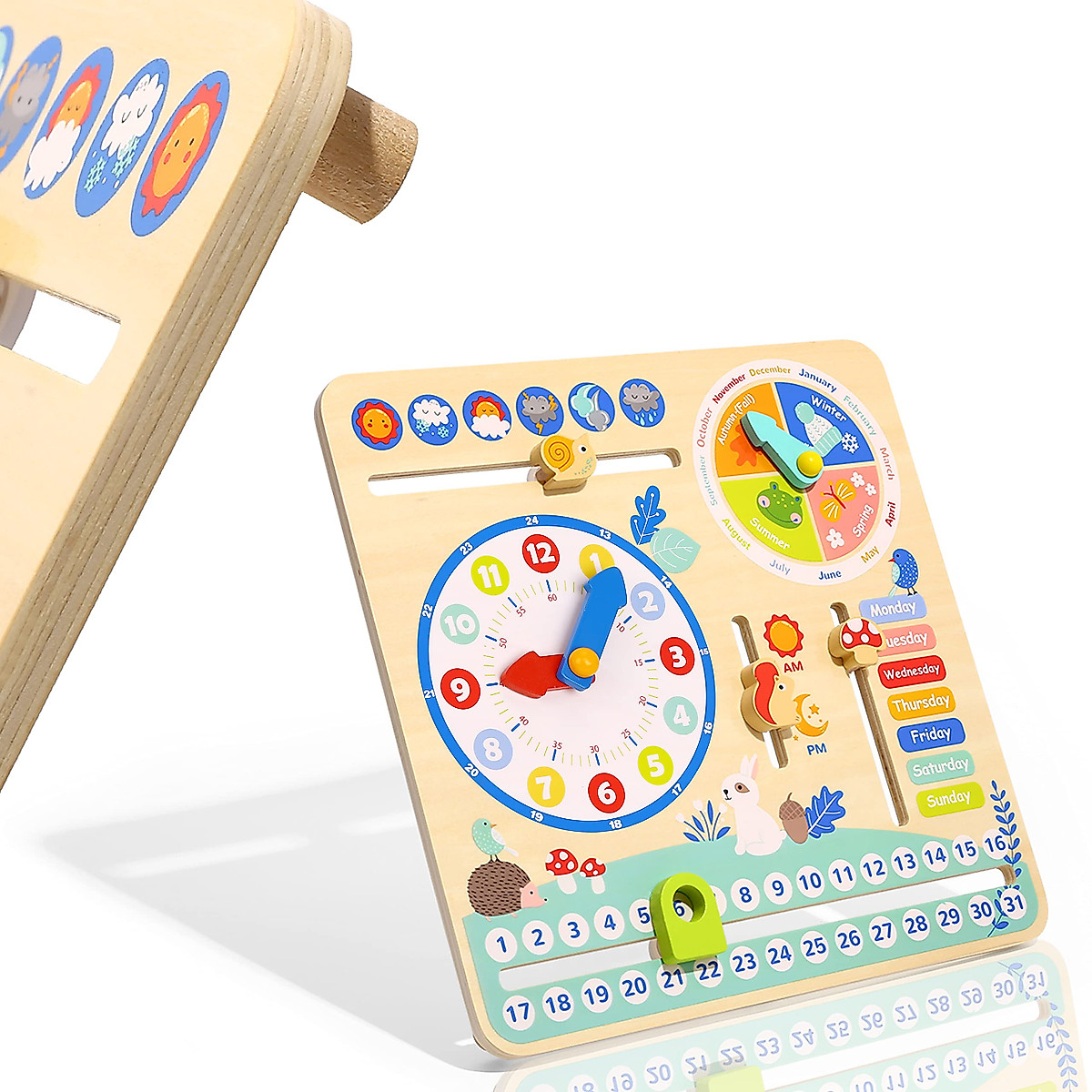 Pidoko Kids Montessori Toys for 3 Year Old - All about Today Learning Board - Calendar Clock and Time Learning for Toddlers 3 4 5