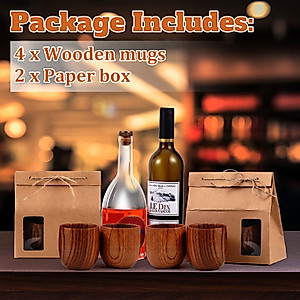 4 Pcs Wooden Bourbon Glass Bourbon Gifts for Men 150 ml Wood Whiskey Glasses Wooden Cup Mugs Wood Drinking Cup Old Fashioned Glasses with Kraft Bag for Tea Coffee Wine Lover Dad Brother Birthday Gift