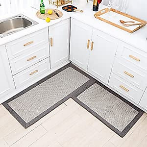 What-Essentials: Waterproof Machine Washable Kitchen Mat. Non-Skid Kitchen Mat. for in Front of Stove and Sink. Two Piece Combo Set. Anti-Fatigue Mat. Easy to Clean Rug. Stain Resistant Kitchen mat