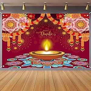 Happy Diwali Backdrop Banner Festival of Lights Diwali Decorations Party Supplies, Deepavali Background Banner for Photo Backdrop
