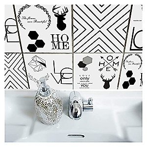 Tile Stickers Elk Black White Stick on Tiles Bathroom PVC Self Adhesive Wall Tiles Kitchen Stick on Wall Tiles Waterproof Peel and Stick Floor Tiles Self Adhesive Tiles for Walls (Size : 10x10x10 pcs
