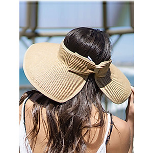 Simplicity Womens Hats Women's UPF 50+ Wide Brim Roll-up Straw Sun Hat Sun Visor Natural