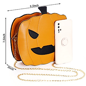 Miayon Halloween Pumpkin Purse Pumpkin Shoulder Bag Crossbody Bag Bat Ornament Pumpkin PU Bag for Women Girl(Orange)