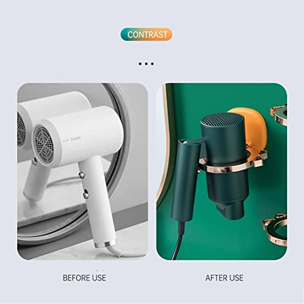 CARURLIFF Small Foldable Hair Dryer Holder Wall Mounted Cute Blow Dryer Rack No Drill Organizer for Bathroom (Green)